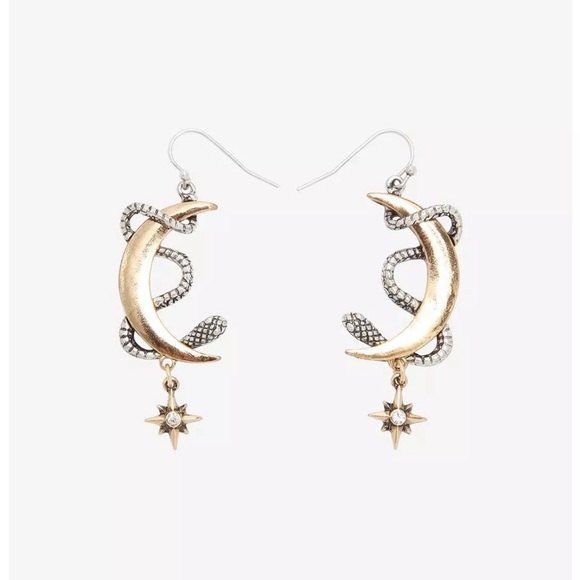 Jewelry | Silver Gold Color Crescent Moon Snake Earrings Goth Punk ...